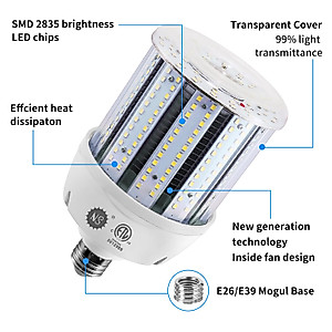 NS 2 Pack 80W LED Corn Bulb, 12000LM 5000K Daylight Cold White LED Bulb E26/E39 Mogul Base Open Semi-Closed Lamp Applicable to Parking Lot Column Top Rear Yard Lamp Garage Office AC100-277V