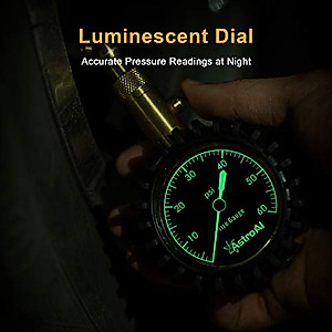 AstroAI Tire Pressure Gauge 60 PSI, Large 2" Easy Read Glow Dial Tire Gauge, Certified ANSI B40.1 Accurate, Compatabile for Bicycle, Car, SUV, Truck & Motorcycle