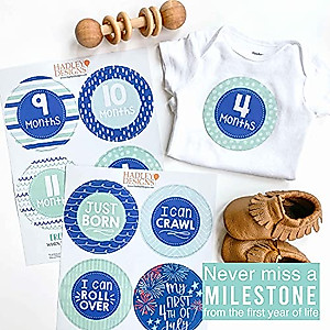 20 Monthly Baby Milestone Stickers Boy - Blue Baby Monthly Milestone Stickers for Baby Boy, Milestone Baby Monthly Stickers, Baby Month Stickers for Baby Photo Props Boy, Monthly Baby Stickers Boy
