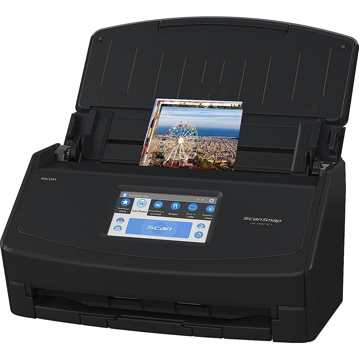 Fujitsu ScanSnap iX1600 Wireless or USB High-Speed Cloud Enabled Document, Photo & Receipt Scanner with Large Touchscreen and Auto Document Feeder for Mac or PC, Black