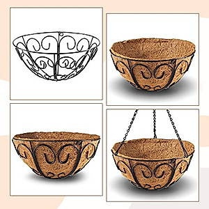 CABASAA 2 Pack Metal Hanging Planter Basket with Coco Coir Liner Chain Round Wire Plant Holder Flower Pots Hanger Garden Decoration Porch Decor Watering Hanging Baskets Indoor Outdoor (12 INCH New)
