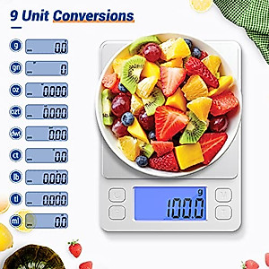 Kitchen Food Scale, Rechargeable Scale for Food Ounces and Grams, High Precision Digital Scale Used for Baking, Coffee Making, with LCD Display and 2 Trays