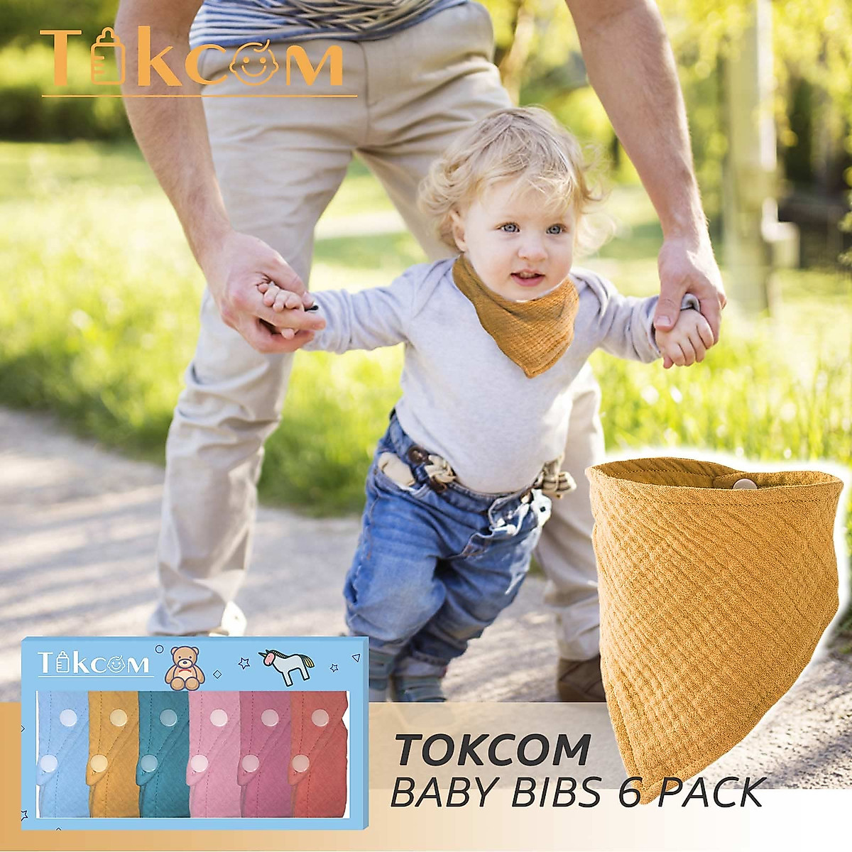 Tokcom Baby Bibs, Drool Bibs, Muslin Baby Bandana Cotton for Teething and Drooling, Bandana Drool Bibs 100% Cotton for Unisex Baby(6 Pack)