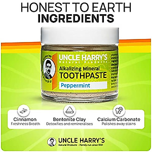Uncle Harry's Peppermint Remineralizing Toothpaste | Natural Whitening Toothpaste Freshens Breath & Promotes Enamel | Vegan Fluoride Free Toothpaste (4 Pack)