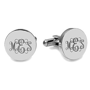 Personalized Circle Silver Stainless Steel Cufflinks Monogram Custom Engraved Free - Ships from USA