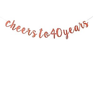 Rose Gold Glitter Cheers to 40 Years Banner, Happy 40th Birthday Bunting Garlands, 40th Anniversary Party Decoration Supplies
