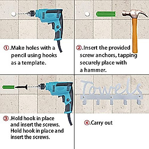 Towel Hooks Bath Towel Rack Holder & Organizer, Decorative Wall Mount 5 Hooks for Bathroom Kitchen Storage Pool Towels Robe Coat 2 Pack -Silver Grey