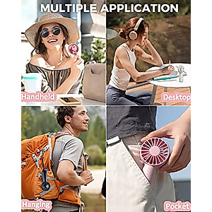 Handheld Fan Mini Portable Fan, 8-25 Hours Personal Hand Held Fan, USB Rechargeable Small Portable Fan, 3 Speeds Battery Operated Pocket Mini Fan, Powerful Makeup Eyelash Fan for Travel Indoor Outdoor