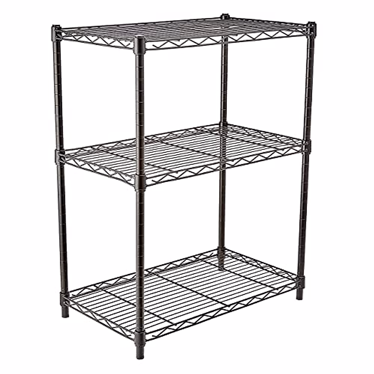 Amazon Basics 4-Shelf Shelving Storage Unit on 3'' Wheel Casters, Black (36L x 14W x 57.75H) & 3-Shelf Adjustable, Heavy Duty Storage Shelving Unit (250 lbs), Black (23.3L x 13.4W x 30H)