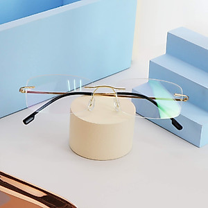 LifeArt Blue Light Blocking Glasses, Computer Reading Glasses, Anti Blue Rays, Reduce Eyestrain, Rimless Frame Tinted Lens with Diamond, Stylish for Men and Women (Golden, No Magnification)