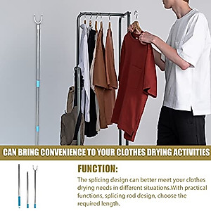 Homoyoyo Outdoor Curtains Closet Pole with Utility Hook, Reach Stick Reach Hooks Clothesline Pole Hooks Garment Pole for Shelf Ceiling Reaching High Items 131cm Sky- blue Living Room