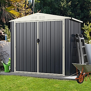 Goplus 6.8 x 3.8 FT Metal Outdoor Storage Shed, Snap-on Structures for Efficient Assembly, All-Weather Color Steel Utility Storage House w/Lockable Door, Bike Tool Sheds for Garden Yard Lawn Patio