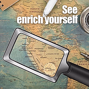 Magnifying Glass with Light, 4X 10X Black Magnifier with 20 Anti-Glare and Dimmable LED Lights Provides Evenly-Lit Viewing Area for Low Vision Seniors