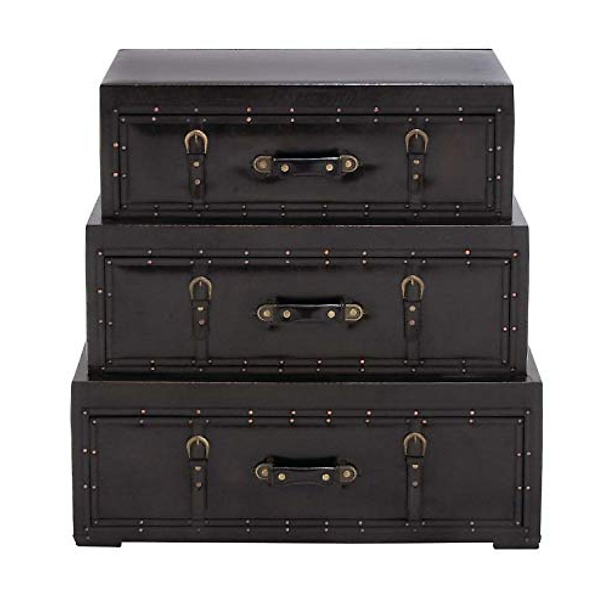 Deco 79 Wood Rectangle Chest with Buckles and Straps Detailing, 32" x 16" x 32", Black