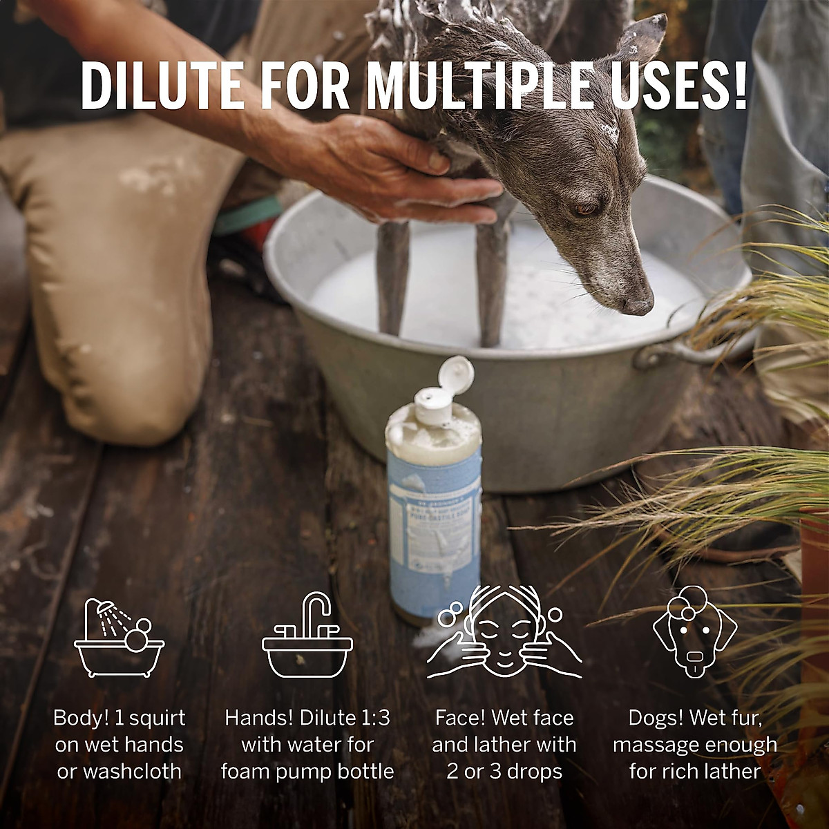 Dr. Bronner's Pure Castile Liquid Soap - Made with Regenerative Organic Certified Oils - 18-in-1 Uses for Face, Body, Hand Gentle on Baby & Sensitive Skin Body Wash Unscented,32oz