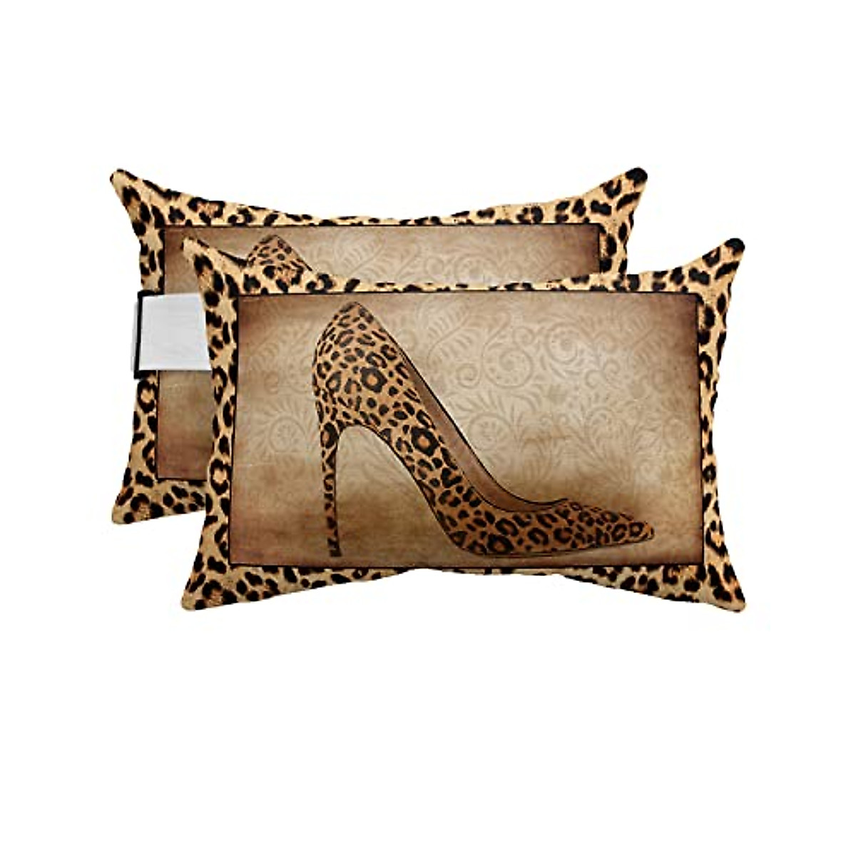 Outdoor Recliner Pillows for Lounge Chair Headrest,Sexy Leopard High Heel Shoe Waterproof Lumbar/Head Pillow with Adjustable Elastic Stripe for Patio/Office/Beach/Pool,Retro Wildlife Animal Skin