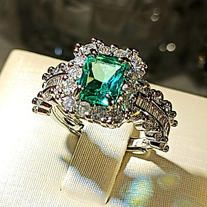 KINMOT Pretty Baguette Cut Shank Halo Sky Blue Square Zircon Engagement Rings Gift for Her