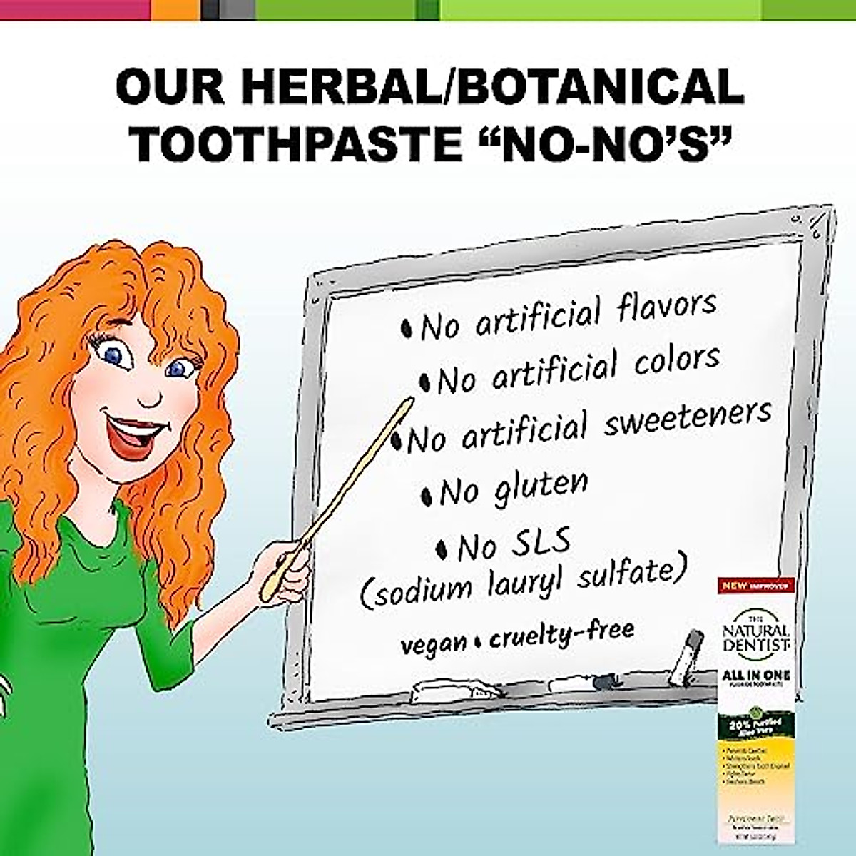 The Natural Dentist All In One Fluoride Toothpaste, 20% Purified Aloe Vera, Prevents Cavities, Whitens Teeth, Strengthens Tooth Enamel, Removes Plaque, Freshens Breath, Peppermint Twist, 5oz Tube