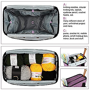 Coopay Yarn Bag Knitting Tote Bag, Portable Yarn Tote Organizer Sewing Basket for Crochet Hook Set, Knitting Needles, Crocheting Project, Skein and Sewing Supplies - No Accessories(Elegant Purple)