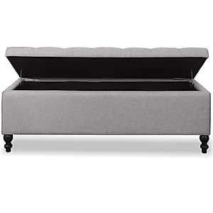 Storage Ottoman 50.2 Inches Upholstered Fabric Bench，Button Tufted for Living Room，Bedroom End of Bed Bench Withstands 303lbs (Grey)
