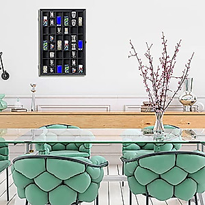 Shot Glass Display Case Large Wooden Cabinet Rack Holder Wall Mounted Black Shadow Box Lockable with UV Protection Acrylic Glass Door Shot Glass Storage Case with Removable Shelves, 17"x32", 52 Slots