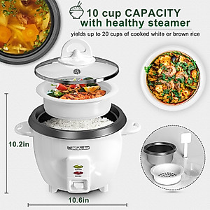 Mishcdea Rice Cooker 10 Cups Uncooked & Food Steamer (20 Cooked), Electric Rice Cooker Fast Cooking With Keep Warm, Removable Non-stick Pot, All-In-One Cooker for Grains, Soups, Oatmeal or Veggies - Black