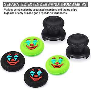 Playrealm FPS Thumbstick Extender &Texture Rubber Silicone Grip Cover 4 Sets for Xbox Series X/S & Xbox One Controller(Joker Green+Black)