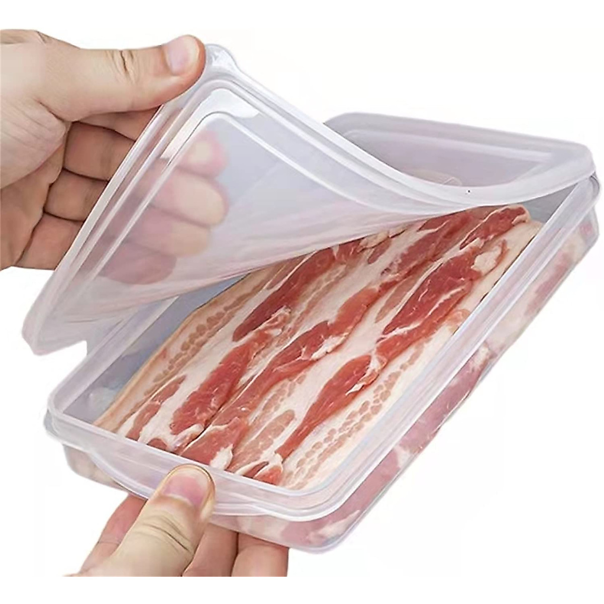 wulikanhua 2 Pack Plastic Bacon Box, Deli Meat Saver Cold Cuts Fridge Keeper, Cheese Food Storage Container with Lid for Refrigerator, Shallow Low Profile Christmas Cookie Holder