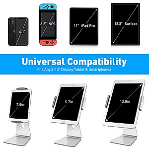 AboveTEK Elegant Tablet Stand, Aluminum iPad Stand Holder, Desktop Kiosk POS Stand for 7-13 inch iPad Pro Air Mini Galaxy Tab Nexus, Tablet Mount for Store Showcase Office Reception Kitchen Countertop