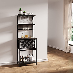Aomedeelf Wine Rack Table Wine Bar Cabinet for Liquor and Glasses Modern Freestanding Floor Liquor Bar Cabinet with Storage Rack and Shelf Wine Bakers Rack for Home Kitchen Dining Room