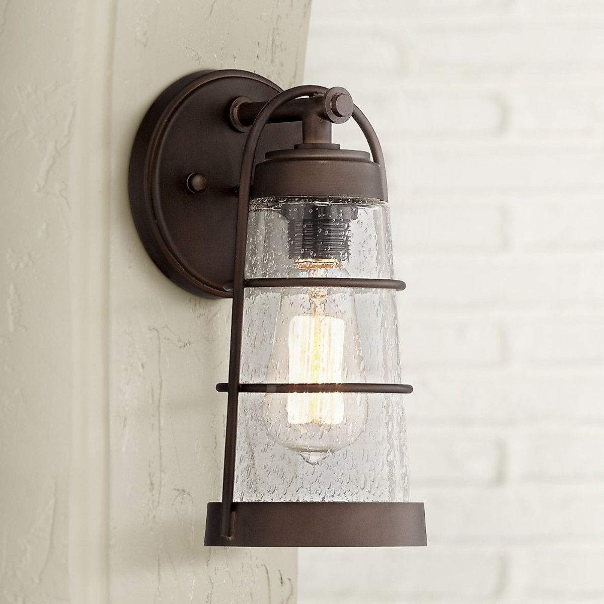 Franklin Iron Works Averill Park Farmhouse Rustic Outdoor Wall Light Fixture Oil Bronze Metal 10 1/4" Clear Seedy Glass Exterior House Porch Patio Outside Deck Garage Yard Front Door Garden Home