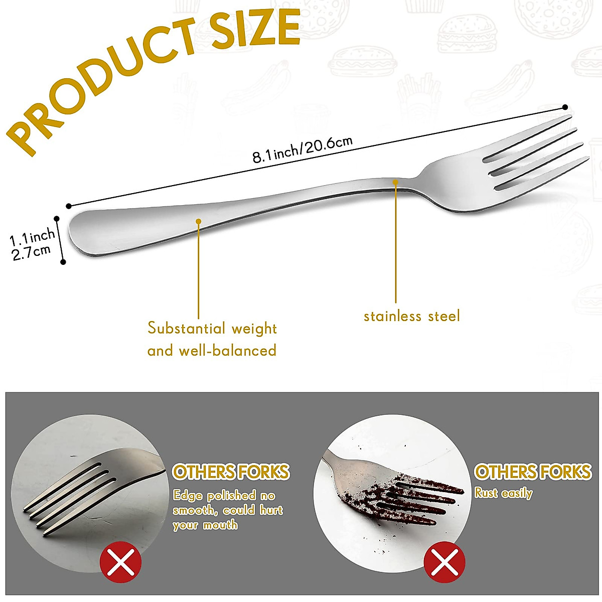 Dinner Forks Set 7.1 Inch Stainless Steel Forks Flatware Cutlery Forks Silverware for Home Kitchen Restaurant Hotel Eating Silverware Utensils, Silver, Dishwasher Safe (60 Pcs)