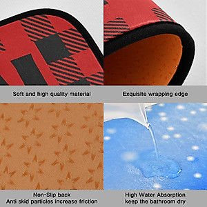 Buffalo Plaid Checked Black Red Kitchen Mat Set of 2 Anti-Fatigue Kitchen Rug Set Washable Non Slip Cushioned Foam Kitchen Runner Rugs and Mats Comfort Standing Mat for Floor Laundry Home Decor