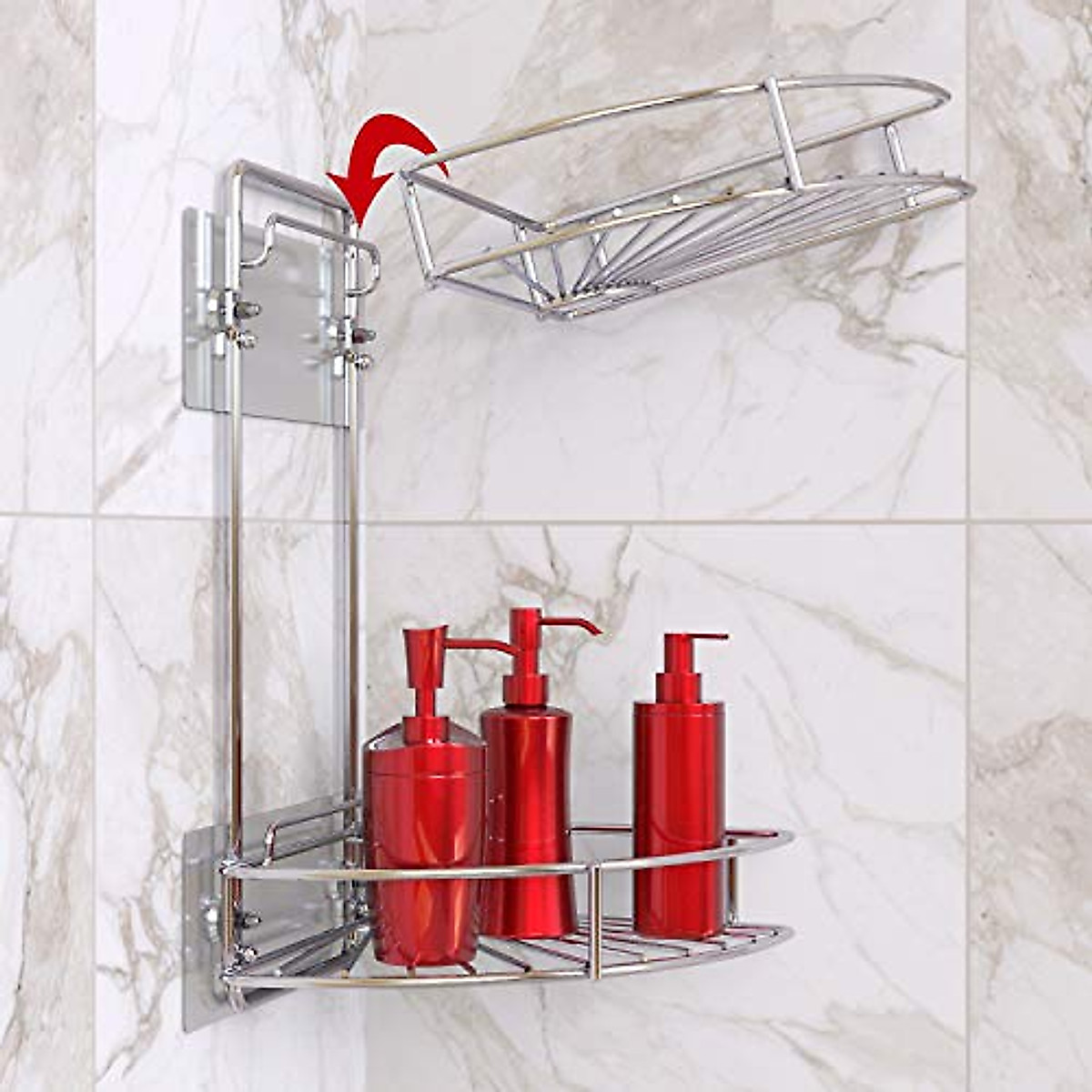 Vdomus 2 Tier Corner Shower Caddy Stainless Steel Wall Mounted Shower Caddy Corner, Shower shelf for Inside Shower, Drill-Free Install with Adhesives or Screws, Silver