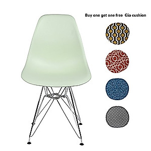 GIA Contemporary Armless Dining Chair with Chrome Metal Legs, Set of 2, Green