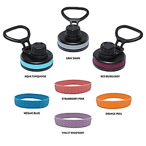 3 Spout Lids + 7 Color Bands for Flask Wide Mouth Thermo Bottle with mouth diameter of 2.26 inches - Replacement Lid Accessories, Easy to Carry Triangulated Shape