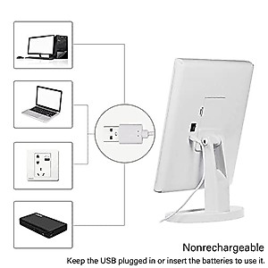 KOOKIN Lighted Vanity Makeup Mirror with 16 Led Lights 180 Degree Free Rotation Touch Screen Adjusted Brightness Battery USB Dual Supply Bathroom Beauty Mirror (White)