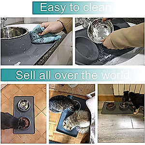 Dog Bowls, Cat Food and Water Bowls Stainless Steel, Double Pet Feeder Bowls with No Spill Non-Skid Silicone Mat, Dog Dish for Small Dogs Cats Puppies, Set of 2 Bowls (S-6oz, Grey)