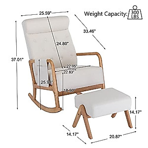 GNIXUU Glider Chair with Ottoman, Rocking Chair for Nursery, Upholstered Fabric Rocking Armchair Indoor with High Backrest for Living Room(Beige)