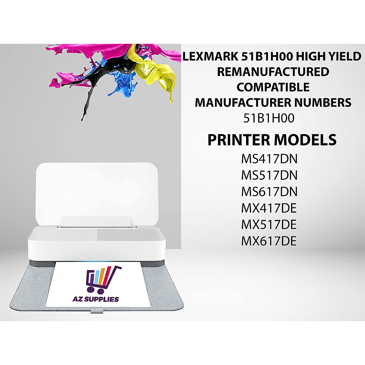 AZ SUPPLIES Compatible Toner Cartridge Replacement for Lexmark 51B1H00 HIGH Yield REMANUFACTURED MS417DN MS517DN MS617DN MX417DE MX517DE MX617DE Black 5 Packs