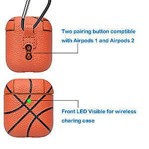 Tekcoo AirPods Case, [Front LED Visible] AirPods Accessories Cover Compatible with Apple Airpods 1 & AirPods 2 Protective PC Plastic Inner + PU Vegan Leather Pattern Skin & Keychain [Basketball]