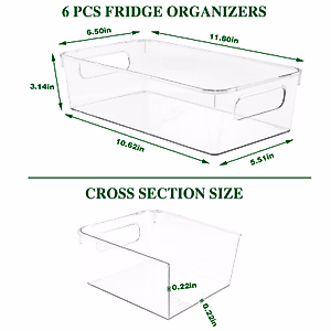 6 pack Refrigerator Organizer Bins sets, Fridge Organizer Bins with Handles for Bathroom, Kitchen Cabinet, Home Organization, Food Grade BPA-free Safety for Storage -Clear Plastic Pantry Storage Rack