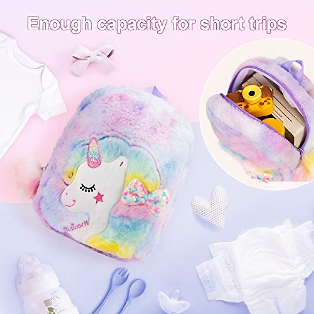OUOZZZ 11" Cute Animal Toddler Backpack for Girls, Soft Plush Bag Mini Travel Backpacks with Adjustable Strap