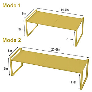 PASRLD Expandable Cabinet Shelf Organizers, Kitchen Cabinet Organizer Shelves Spice Rack Cupboard Organizers Storage, 14.1 to 23.6 Inch Metal Plate Shelves (Gold, 9Inches)