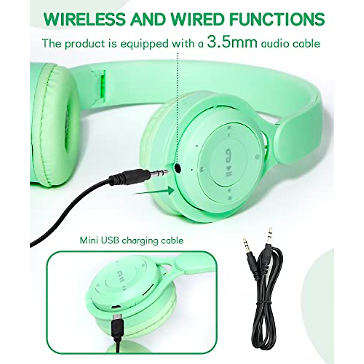 scorking Kids Bluetooth Headphones, Wireless Headphones for Kids with Built-in Microphone, Over Ear Kids Headphones Wireless Foldable Stereo AUX 3.5mm for Boys Girls School Smartphone iPad Tablet