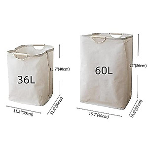 Dereck Laundry Basket 36L 60L Foldable Clothes Hampers for Laundry with Dual Handles Plain Multi-Function Folding Storage Baskets (Wooden Handle,Large)