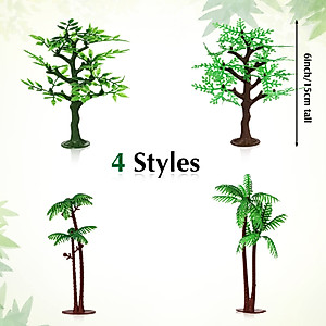 24 Pcs Mini Toy Jungle Trees Plastic Model Coconut Trees Figurines with Base Cake Decoration Rainforest Diorama Supplies Scenery Architecture Trees for Craft, Building, Scenery Landscape, 4 Styles