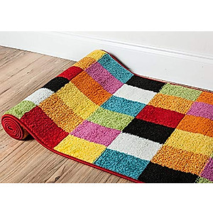 Well Woven Modern Rug Squares Multi Geometric Accent Area Rug 2'X7'3'' Runner Entry Way Bright Kids Room Kitchn Bedroom Carpet Bathroom Soft Durable Area Rug