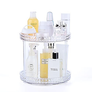 ROWNYEON Rotating Makeup Organizer 2 Tier skincare organizers Bathroom Organizer Perfume Organizer Spinning Cosmetics Organizer for Vanity，Cabinets, Pantry, Fridge, Countertops，Kitchen
