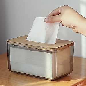 Cabilock Car Napkin Holders Tissue Holder Rectangular Tissue Box Holder Dryer Sheet Dispenser Box with Wood Lid Transparent Napkin Container Tissue Organizer for Living Room Bathroom